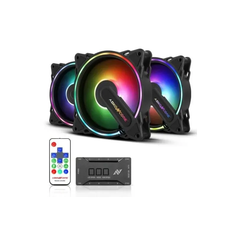 Abkoncore Spectrum Sync Pack 3 Ventiladores aRGB 120mm + Control HUB Negro